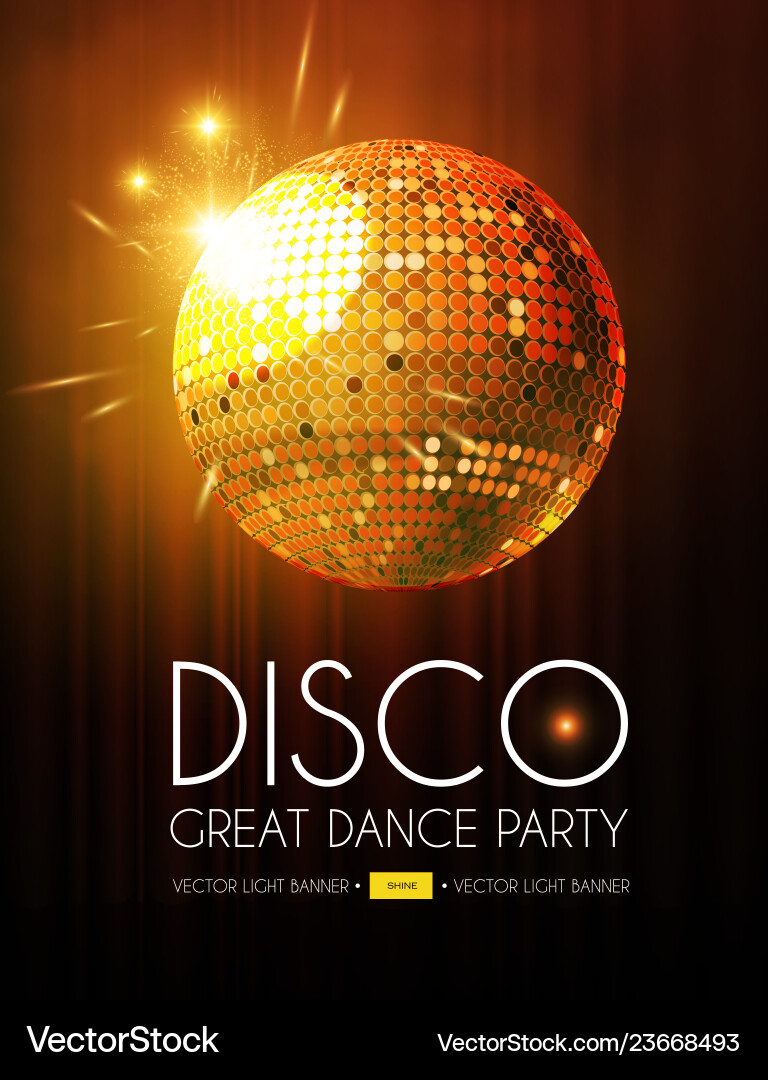 Disco party flyer template with mirror ball stage Vector Image