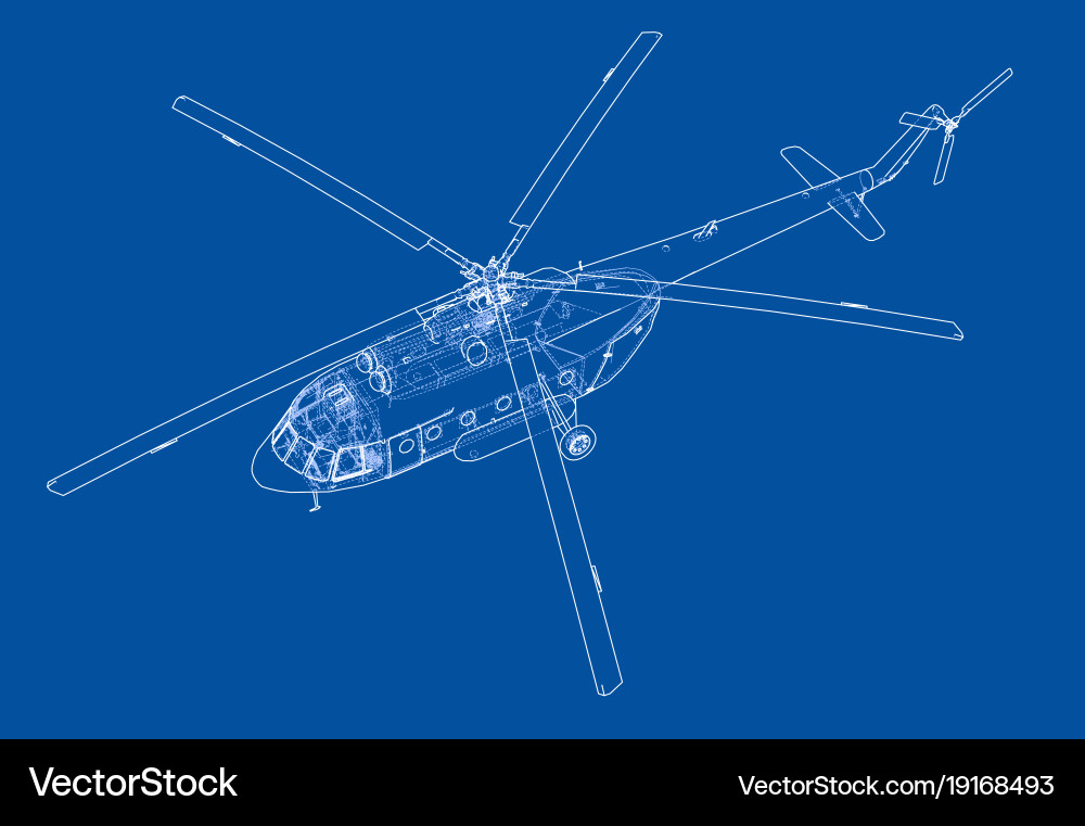 Engineering drawing of helicopter Royalty Free Vector Image