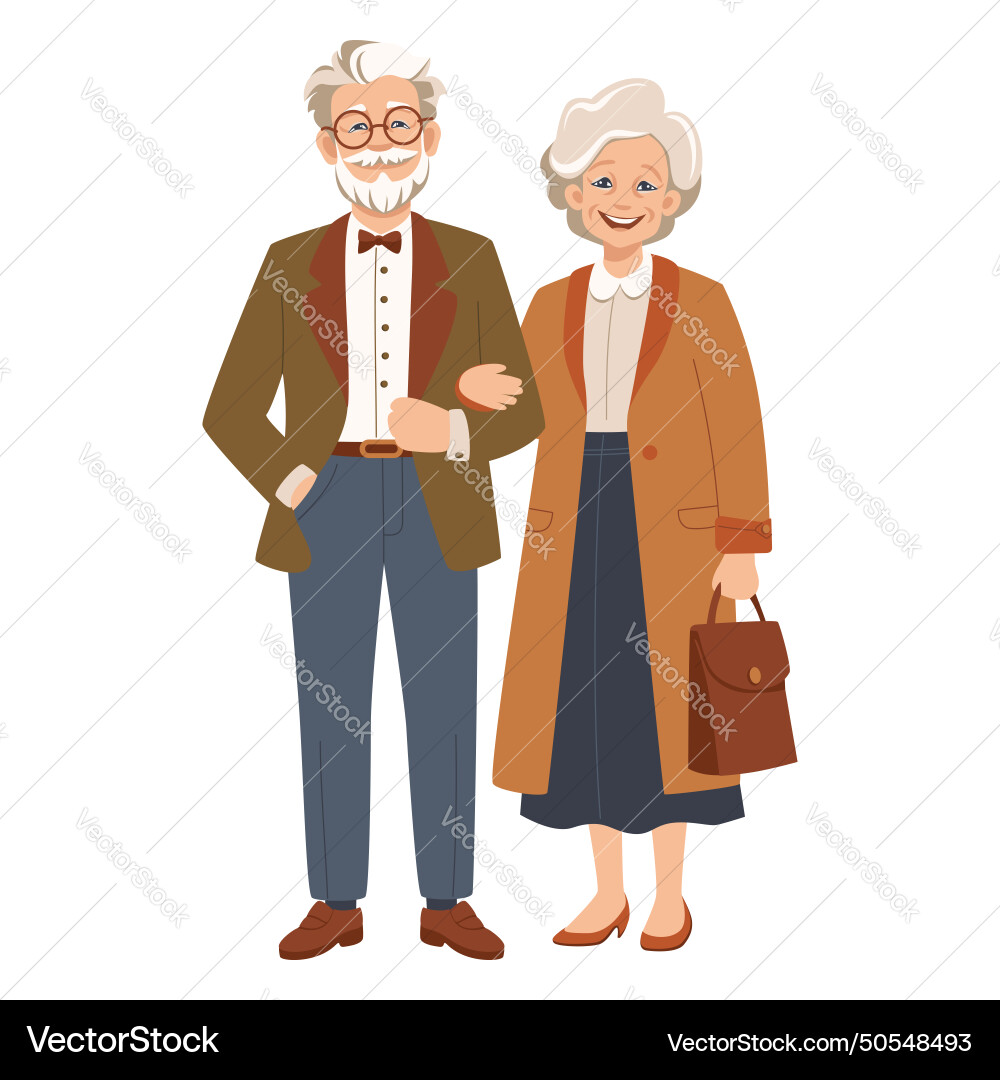 Happy old couple flat Royalty Free Vector Image