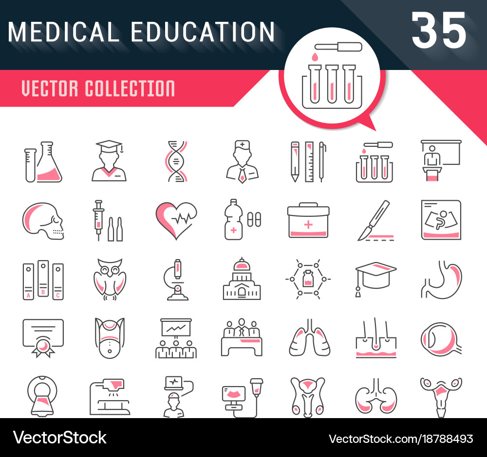 Set flat line icons medical education Royalty Free Vector