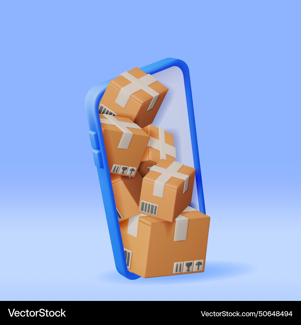 3d carton packaging box in smartphone isolated Vector Image