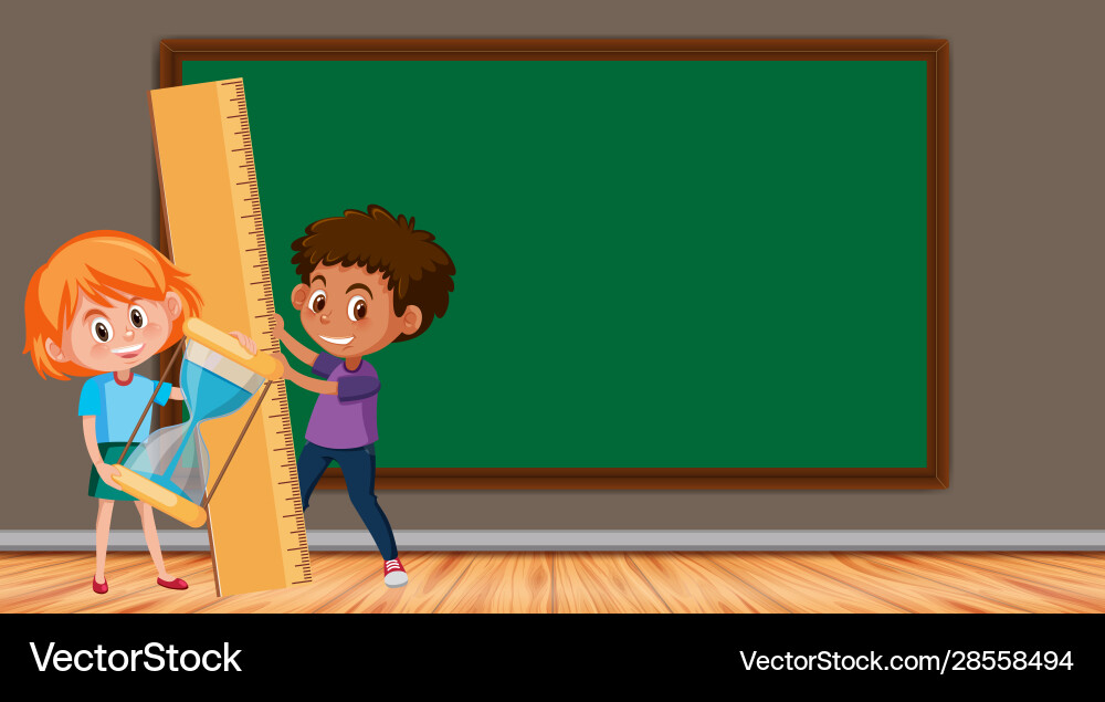 Border template with two kids in classroom Vector Image