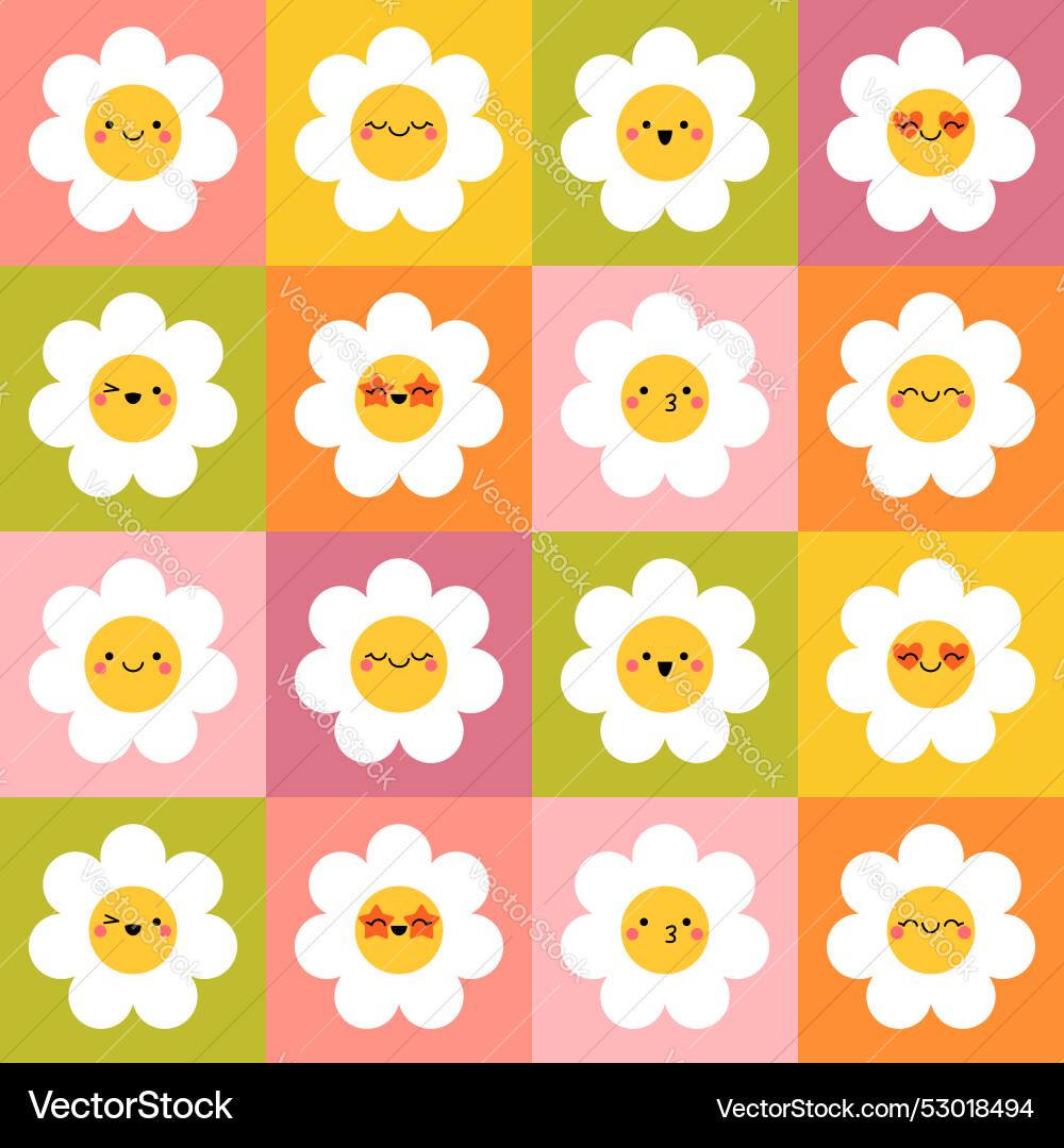 Daisy flower playful colorful checkered seamless Vector Image