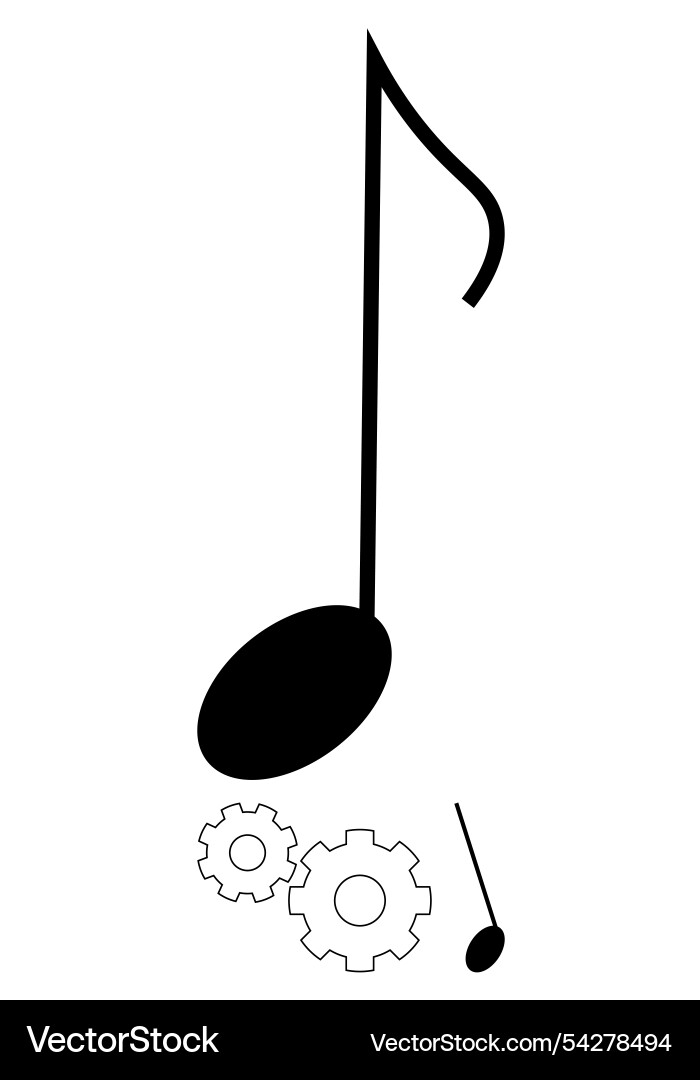 Giant music note combined with two gears and tiny Vector Image