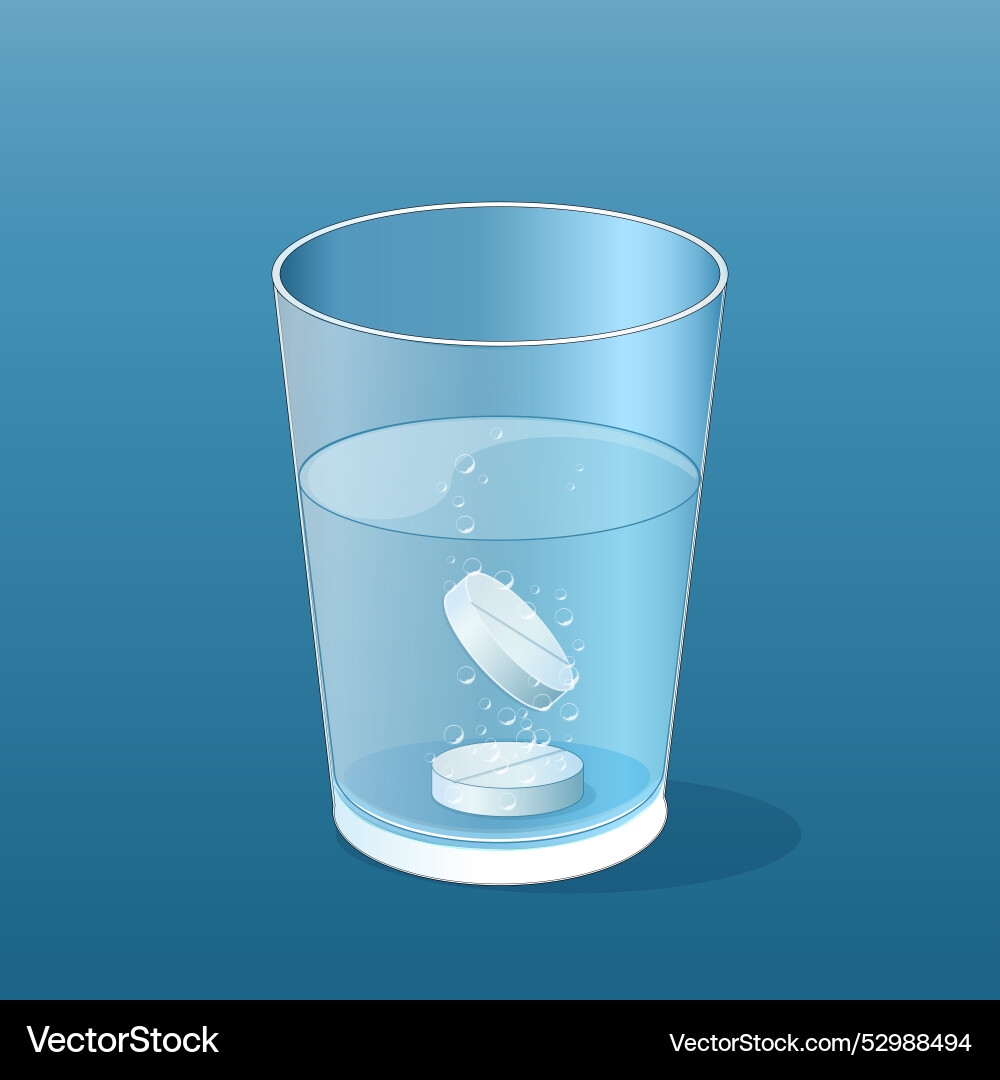 Glass of water with two effervescent tablets Vector Image