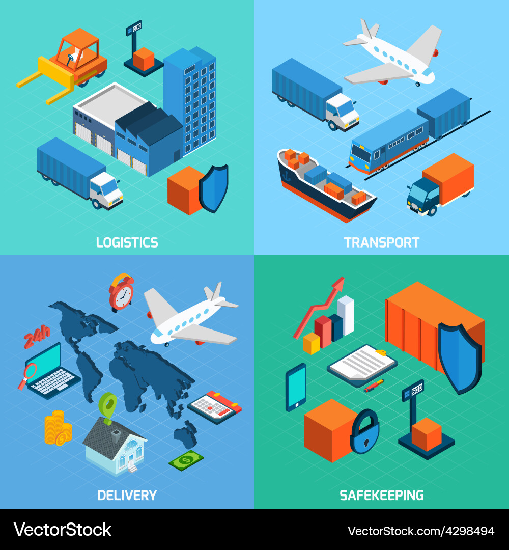 Logistics isometric set Royalty Free Vector Image