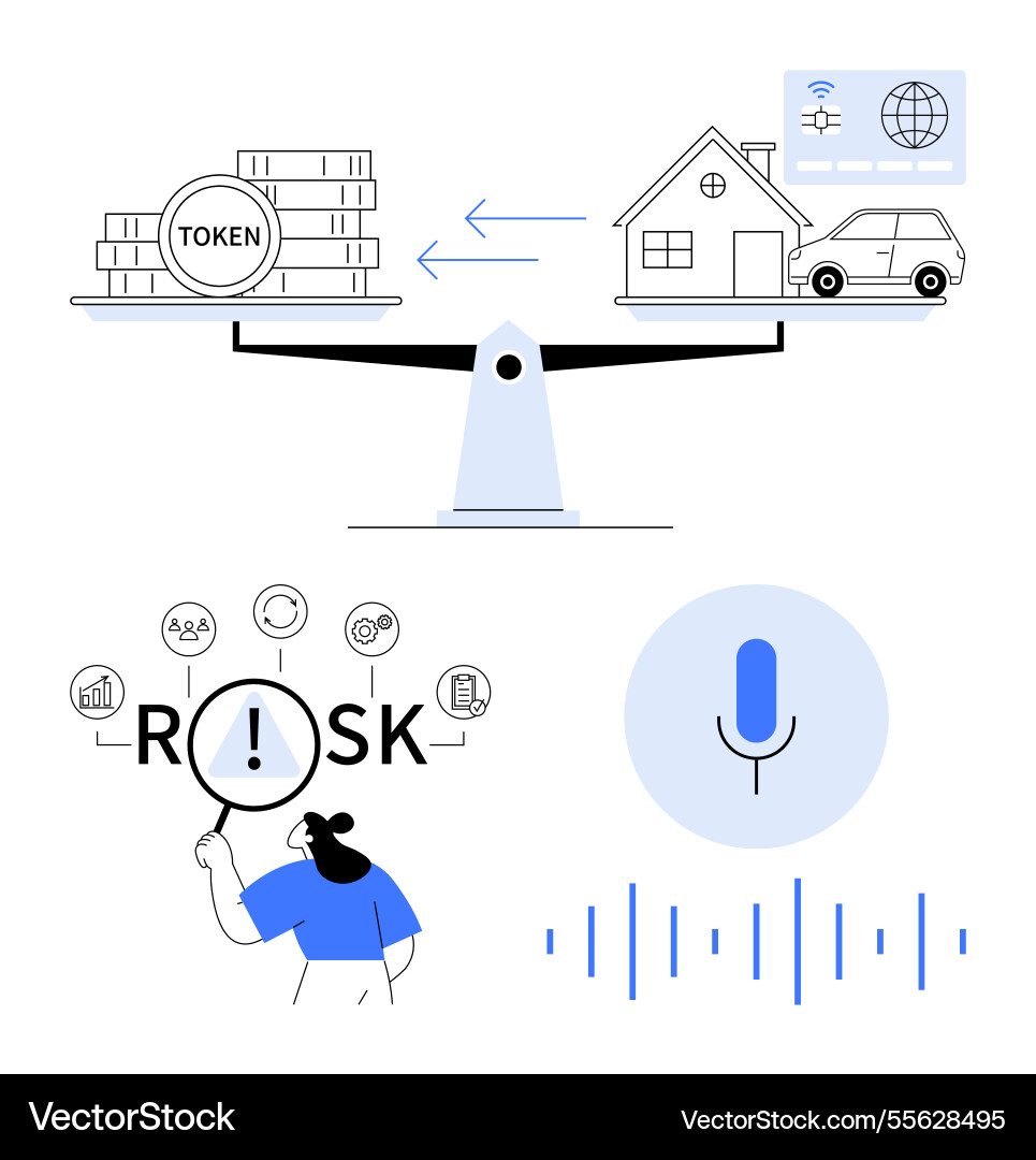 Balancing digital tokens and assets with risk Vector Image