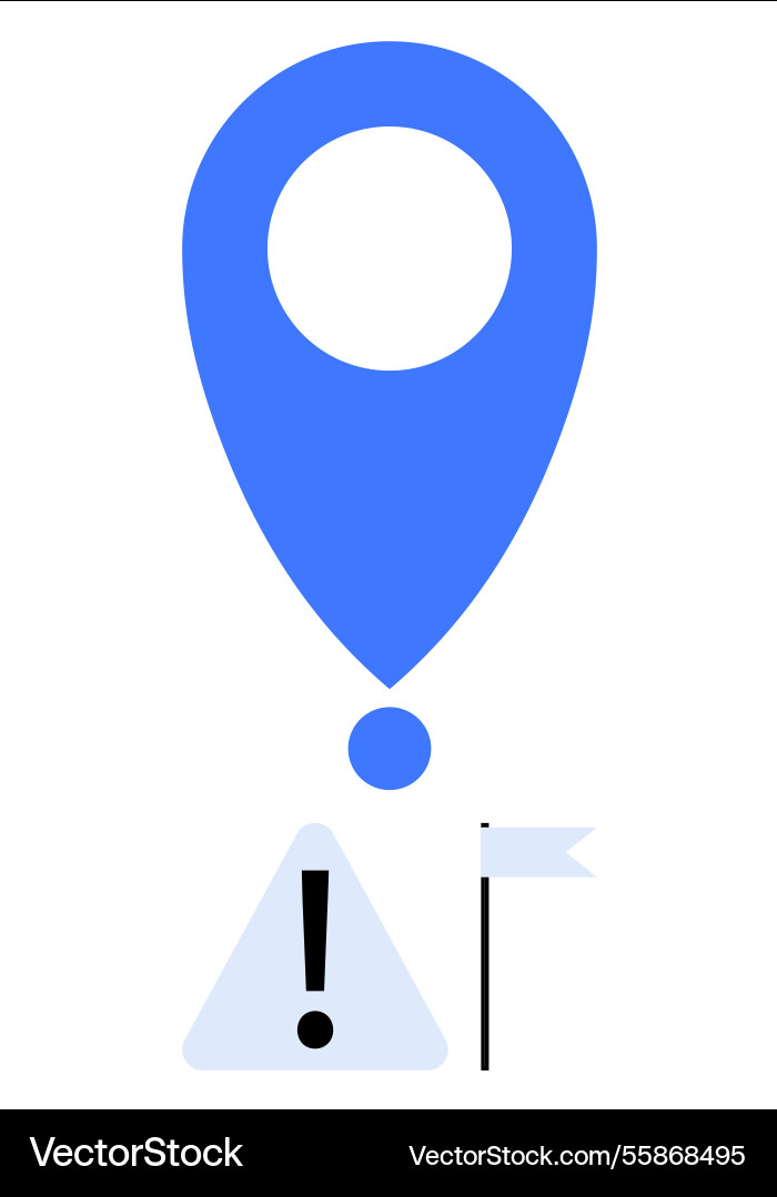 Location marker with alert symbol and flag Vector Image