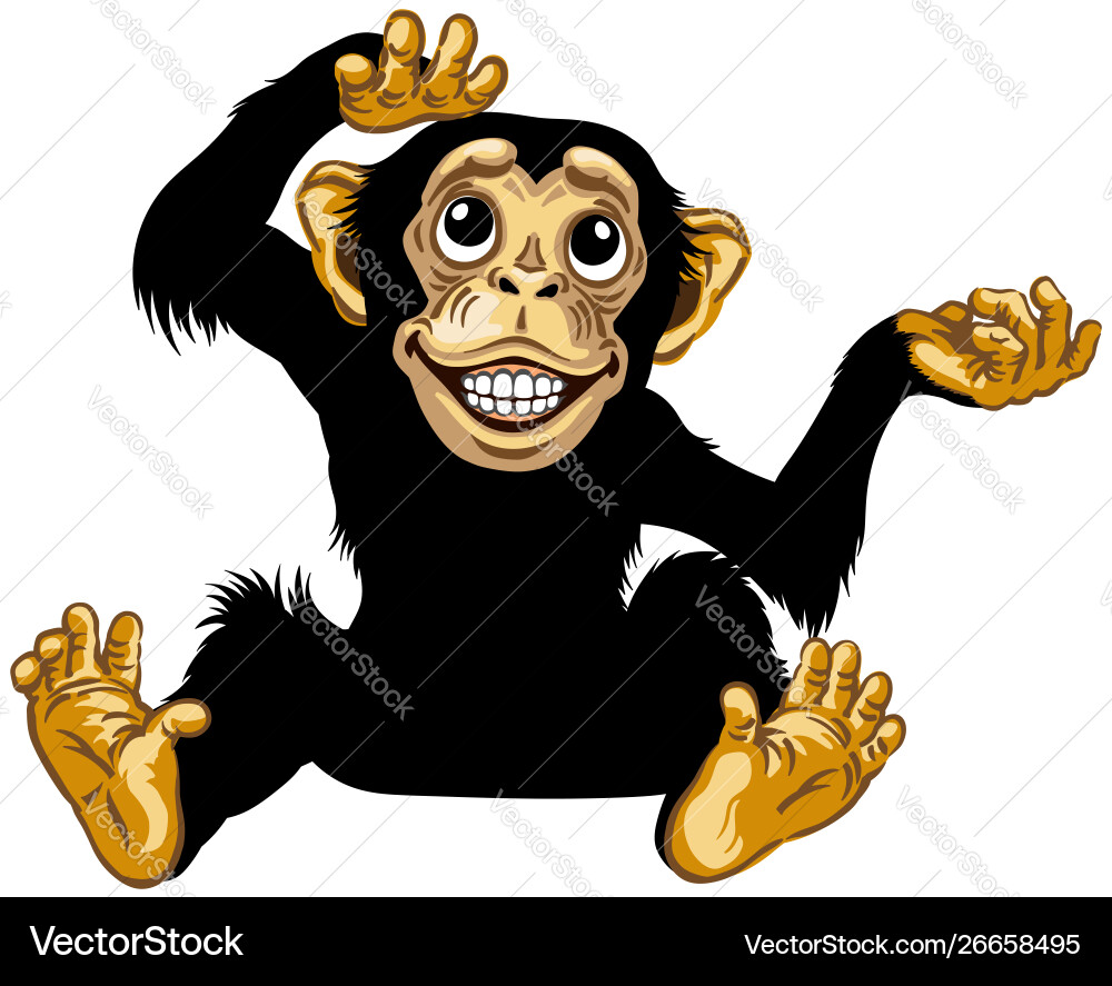 Sitting happy cartoon chimp Royalty Free Vector Image