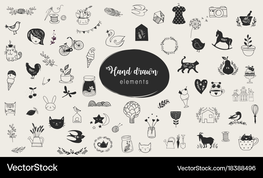 Simple hand-drawn elements collection Royalty Free Vector