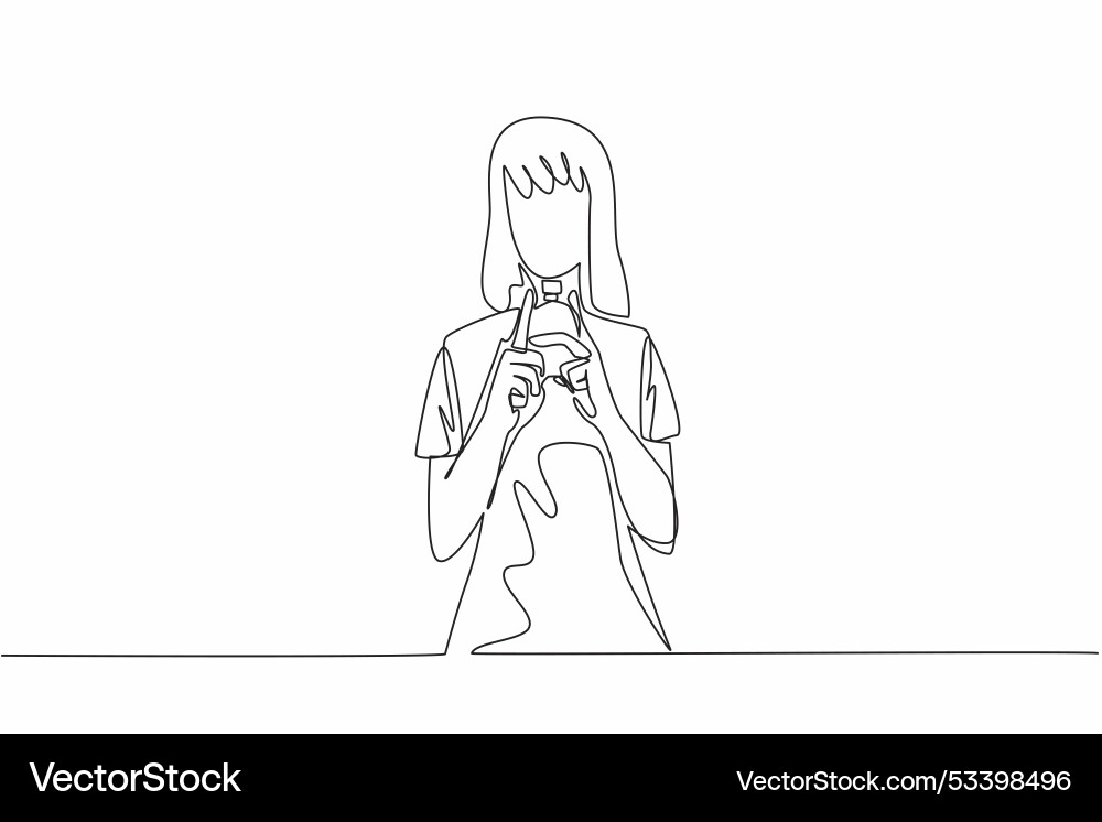 Single continuous line drawing woman holding Vector Image