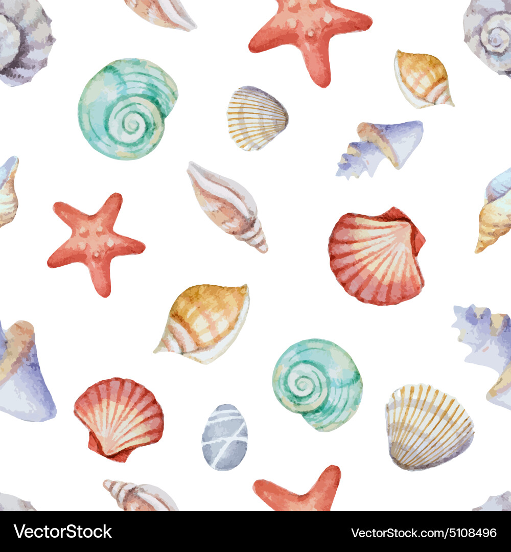 Watercolor Seashell Pattern Royalty Free Vector Image