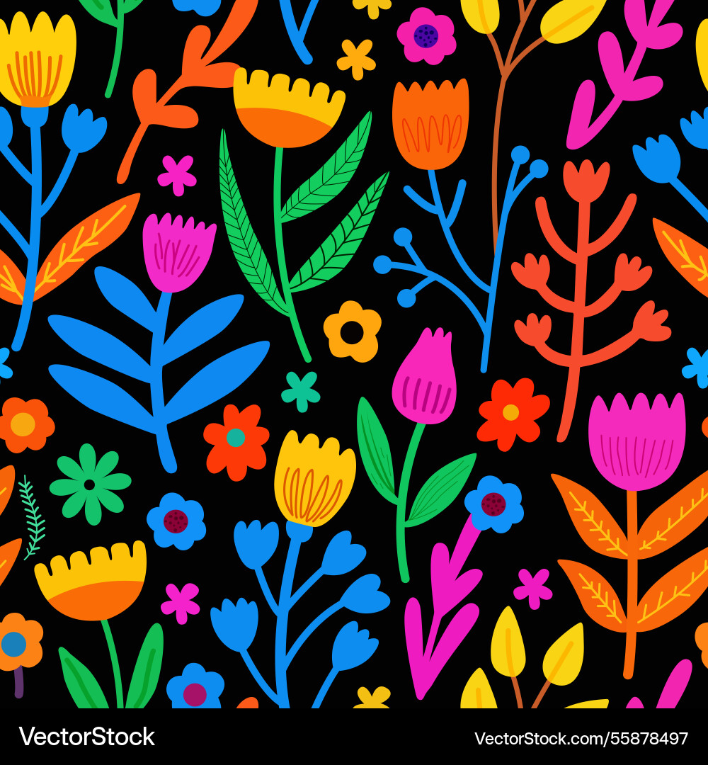 Colorful floral pattern with vibrant flowers Vector Image