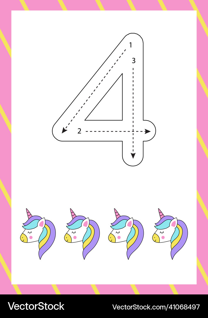Cute flashcard how to write number four worksheet Vector Image
