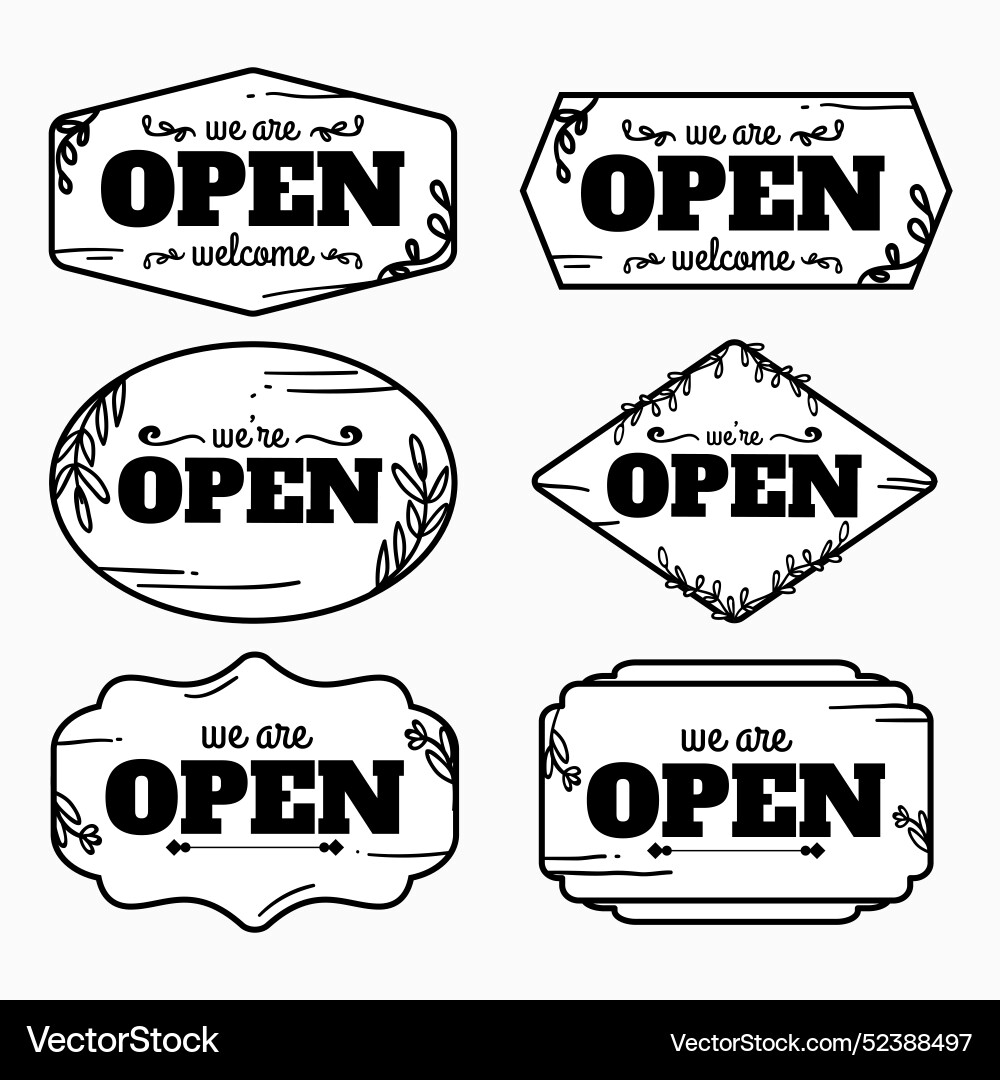 Hand-drawn open and closed sign collection Vector Image