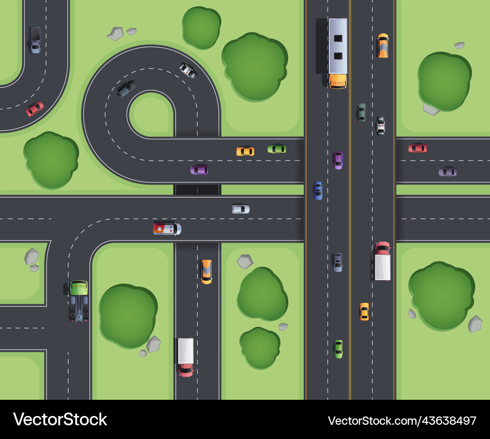 Highway junction top view road intersection Vector Image