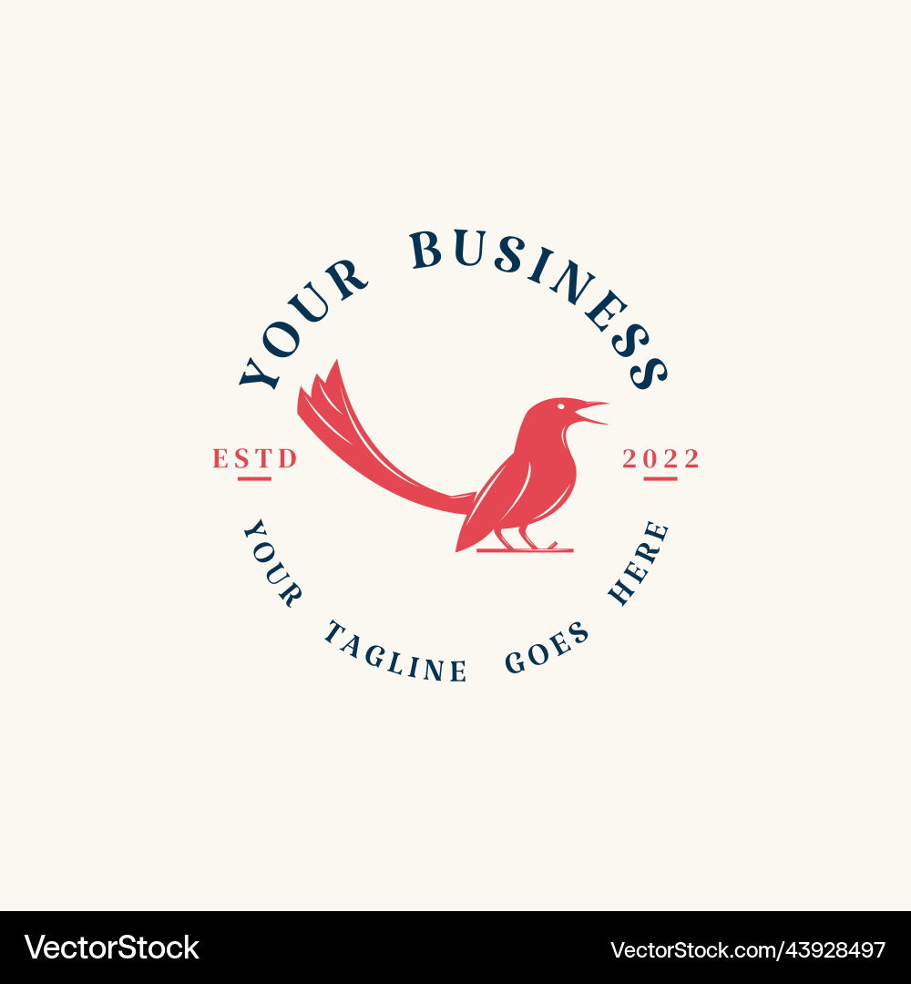 Long tail bird logo in red color Royalty Free Vector Image