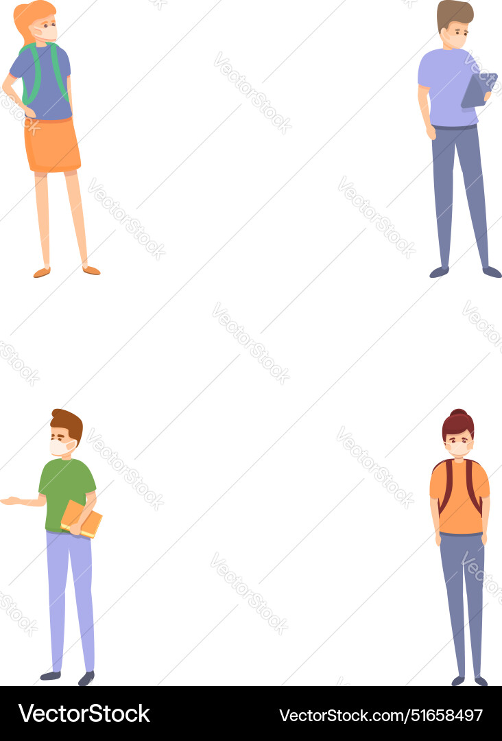 Social distancing icons set cartoon guy Royalty Free Vector