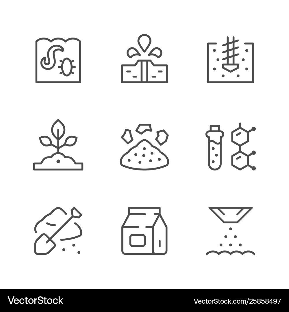 Soil Line Icons - Plant Growth Royalty Free Vector Image