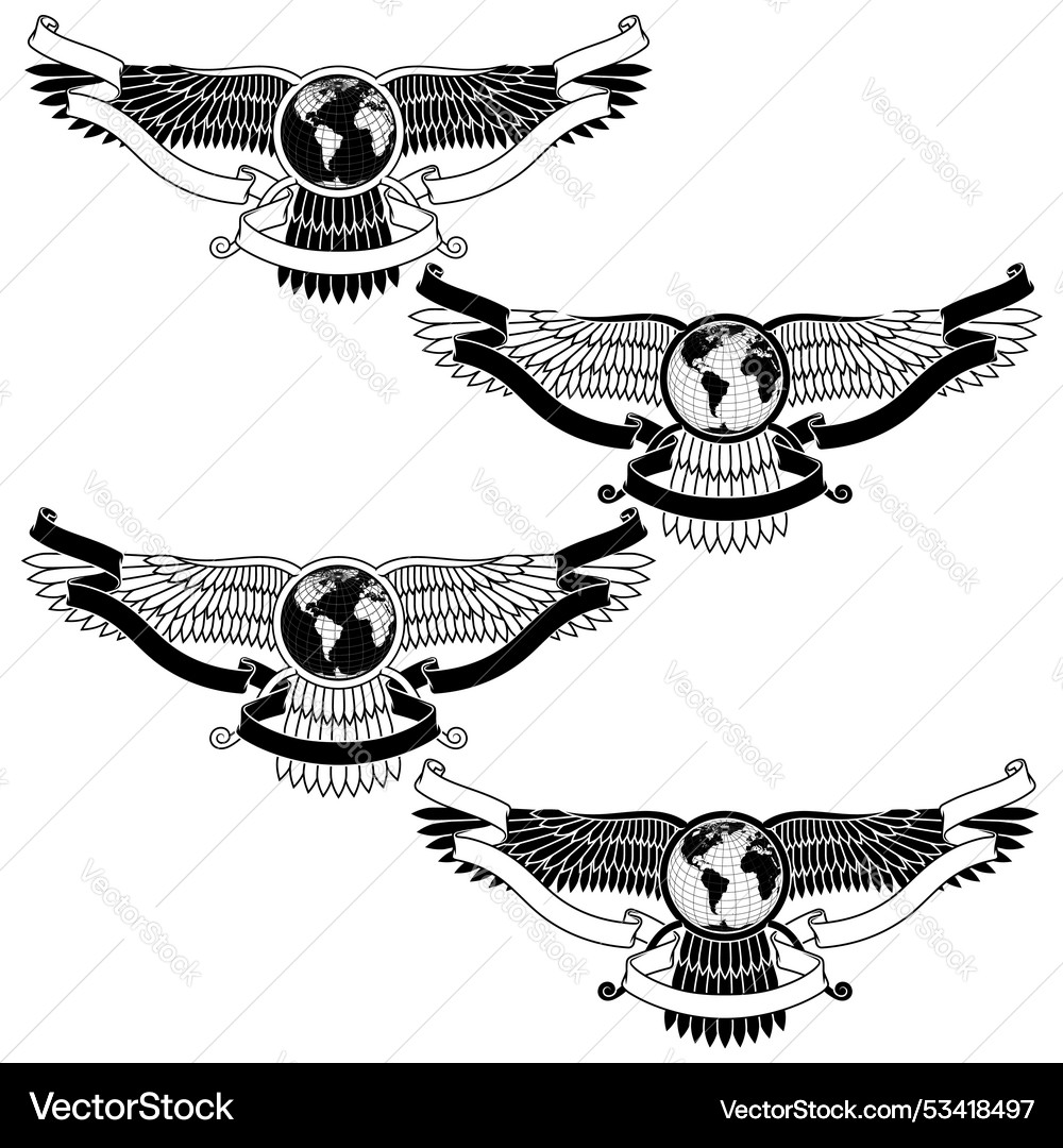 Zoroastrian winged disk with planet and ribbon Vector Image