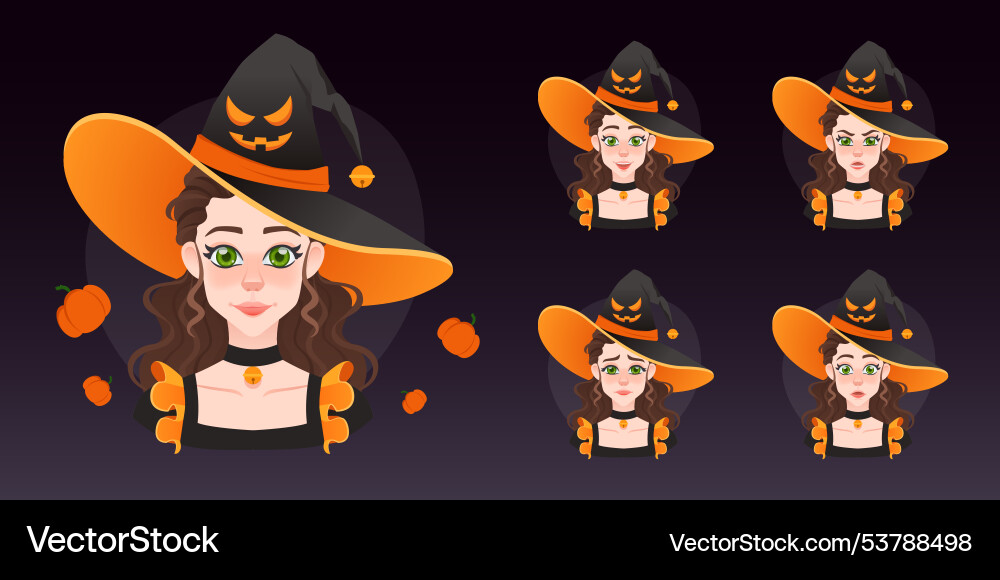Cartoon young pretty witch avatar set beaulifull Vector Image