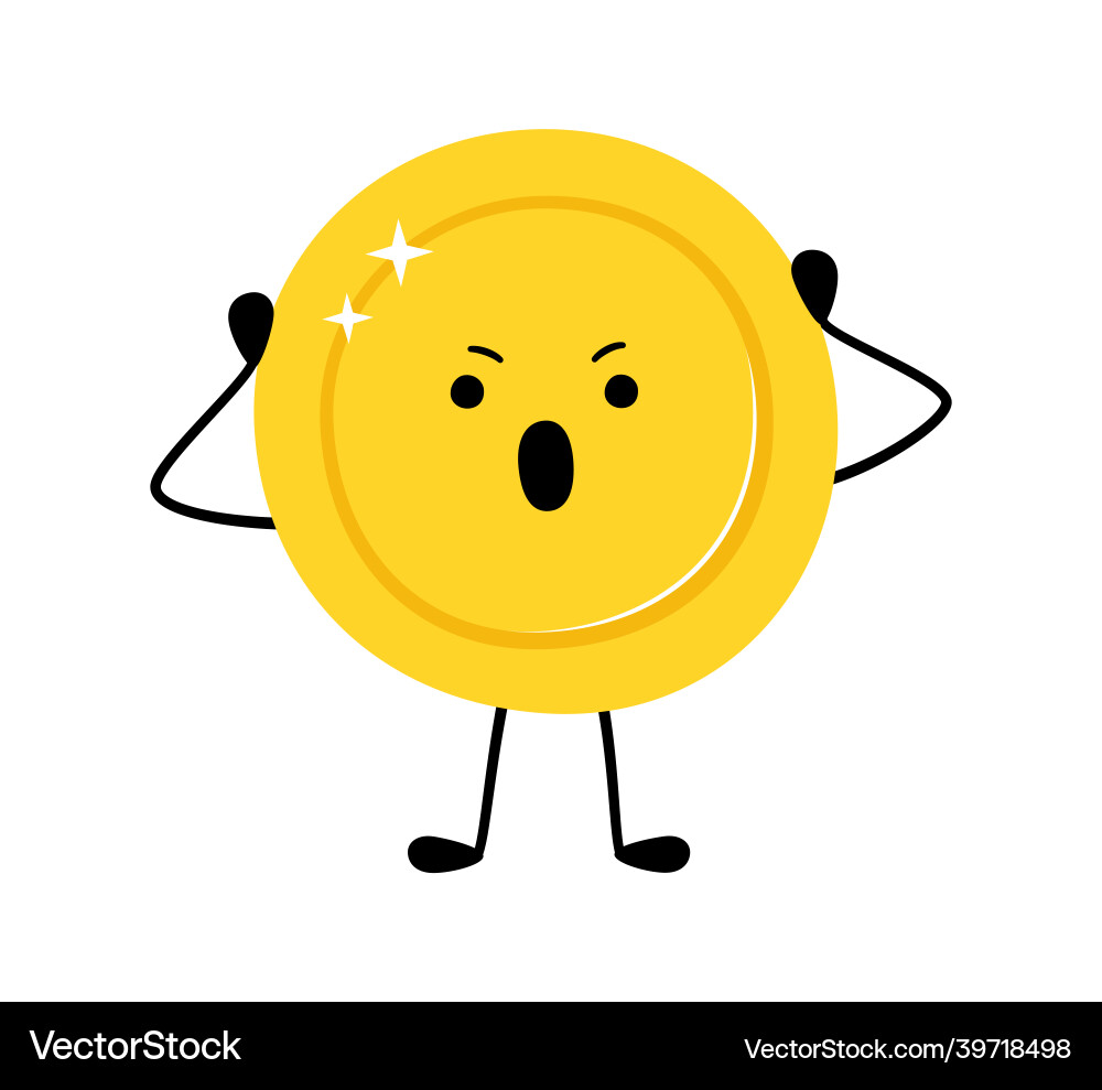 Cute gold coin scared money character Royalty Free Vector