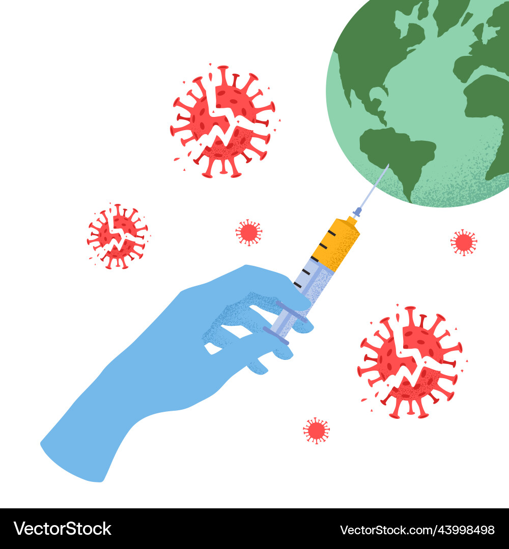 Doctor hand with syringe making injection earth Vector Image