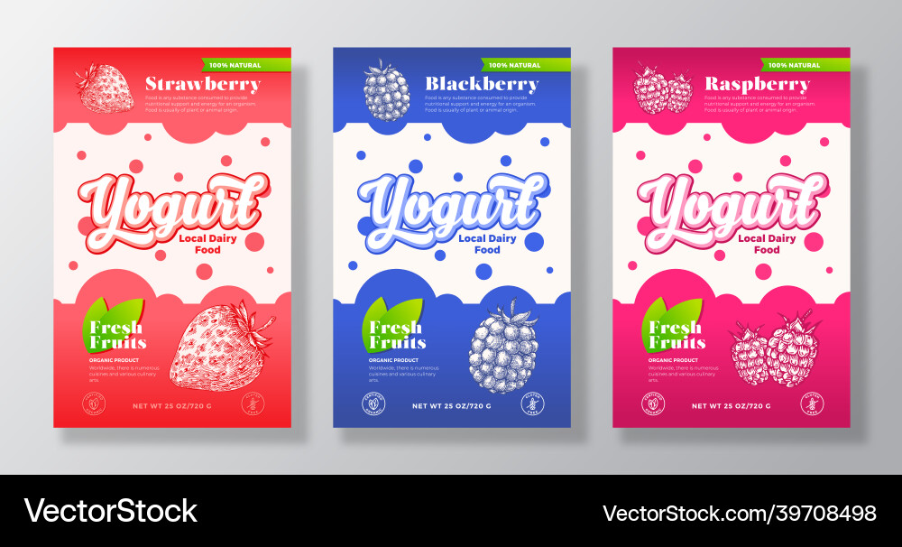 Fruits and berries yogurt label templates set Vector Image