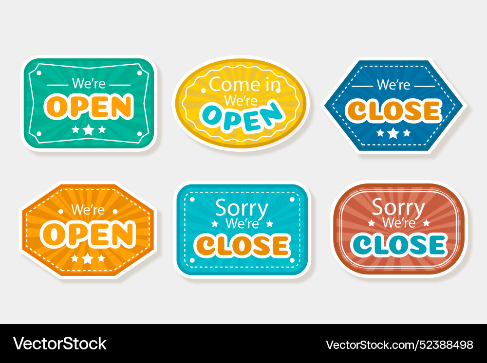 Hand-drawn open and closed sign collection Vector Image