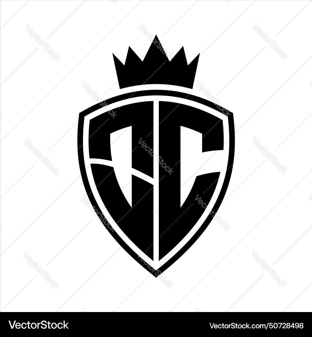 Oc letter monogram shield and crown outline shape Vector Image