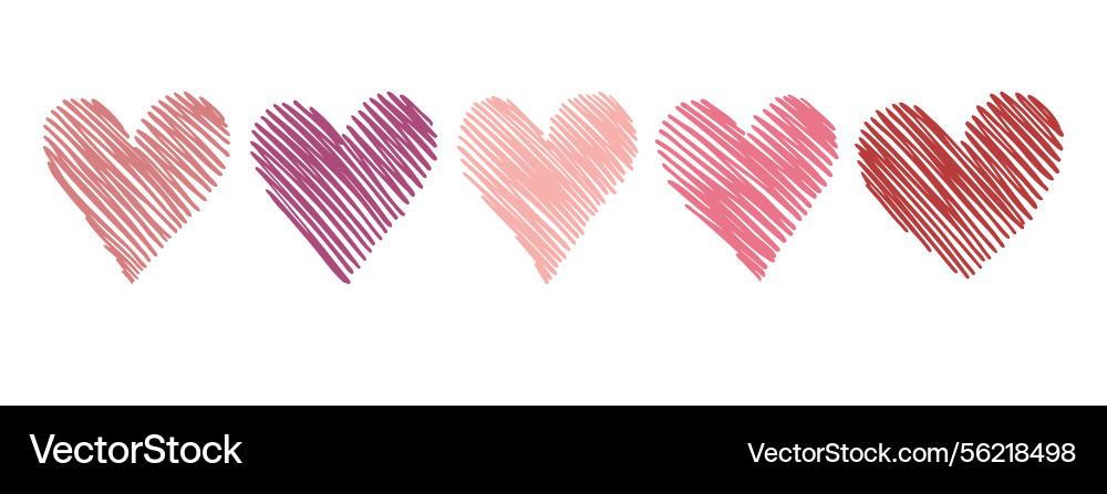 Pink and red scribble pen hatching hearts love Vector Image