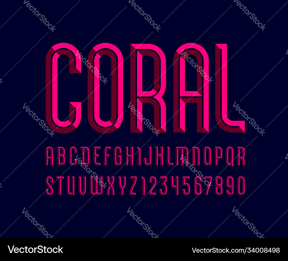 Pink font bright alphabet from chiseled block Vector Image