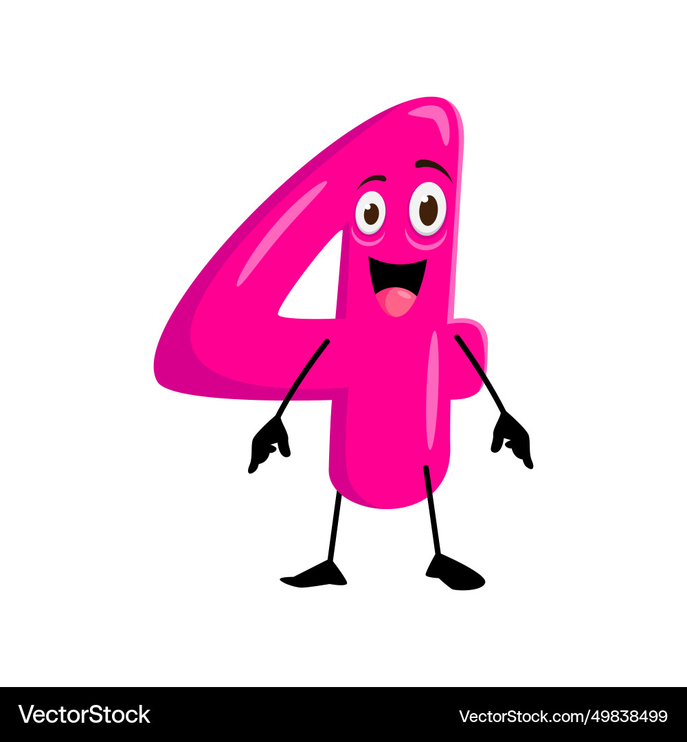 Cartoon funny math number four character Vector Image