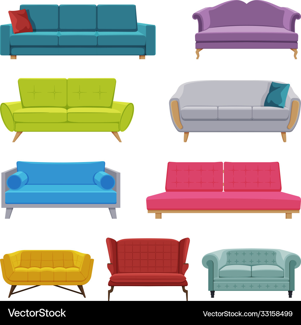Comfortable sofas collection cozy domestic Vector Image
