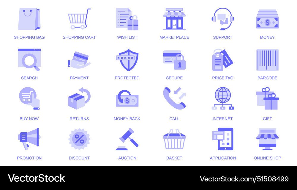 E-commerce web icons set in duotone flat design Vector Image