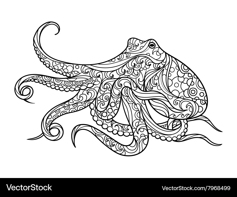 Octopus coloring book for adults Royalty Free Vector Image