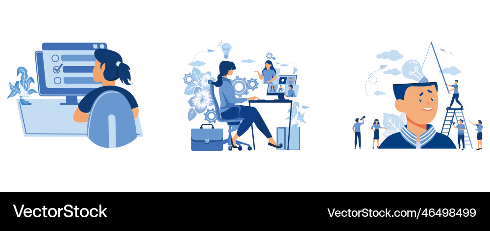 Person choosing answer in online test on computer Vector Image