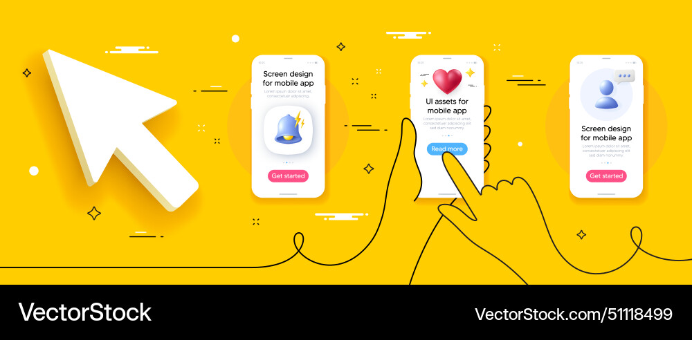 Phone screen banners with 3d click cursor Vector Image