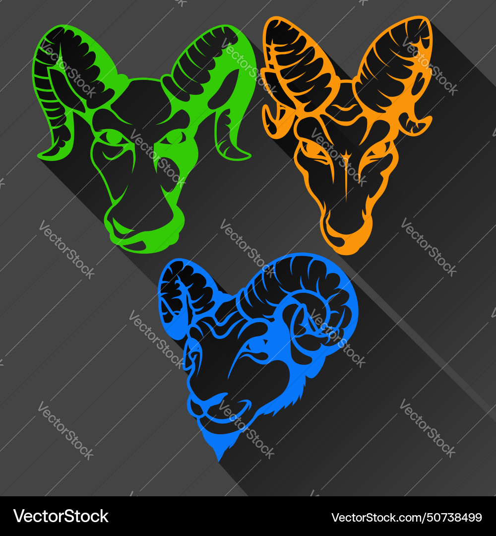 Ram heads flat design set Royalty Free Vector Image