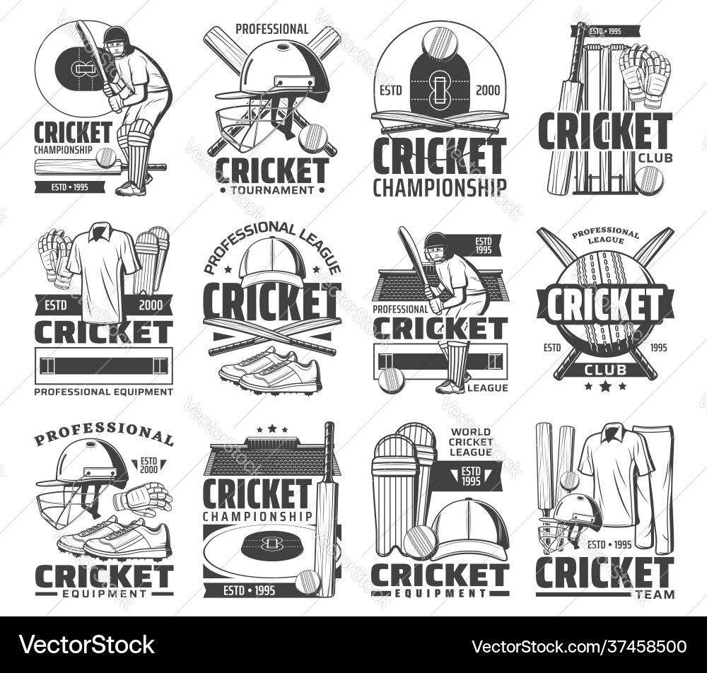 Cricket sport game icons Royalty Free Vector Image