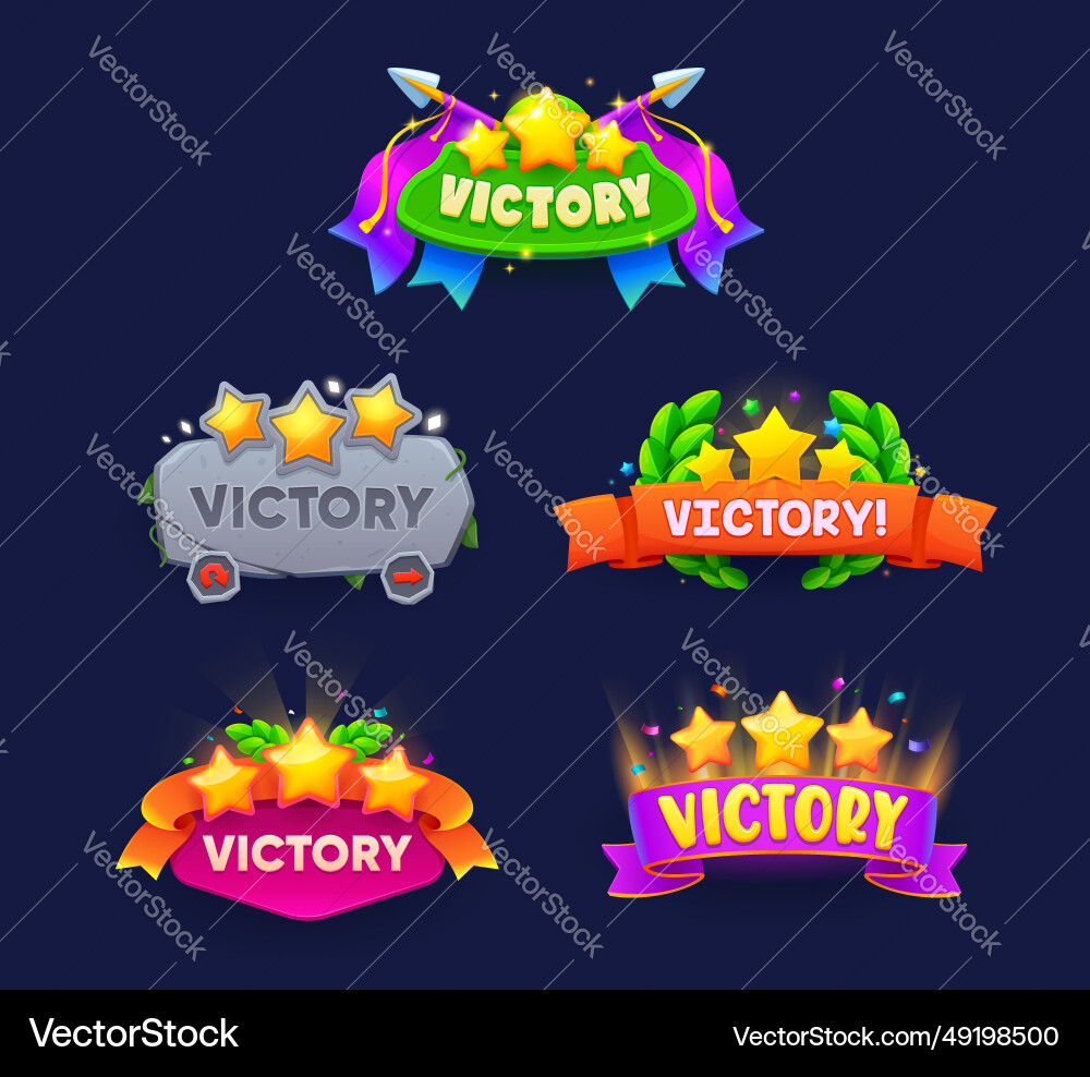 Game victory signs banners and popup windows Vector Image