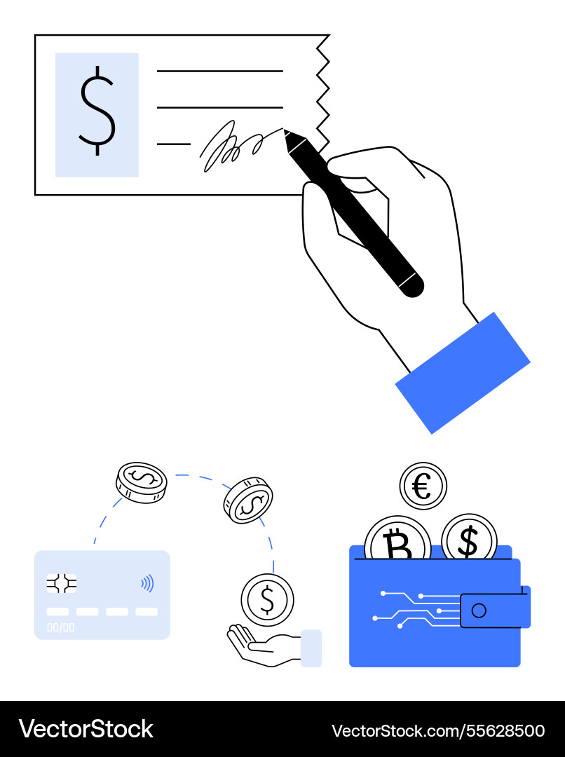 Hand signing check digital payment and money Vector Image