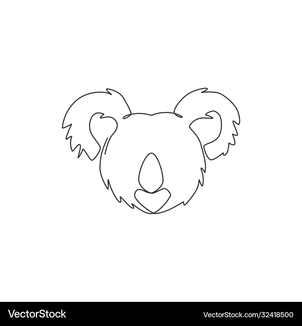 One single line drawing cute koala head Royalty Free Vector