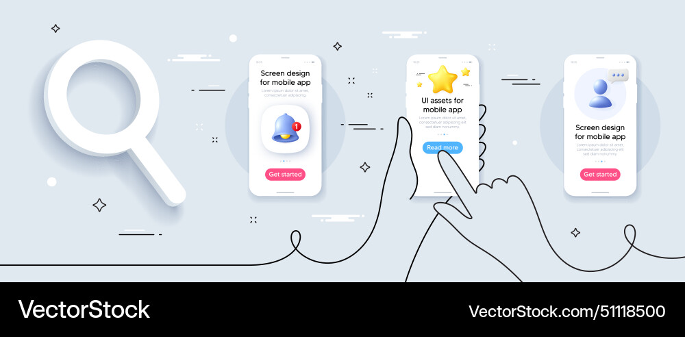 Phone screen banners with 3d search magnifier Vector Image