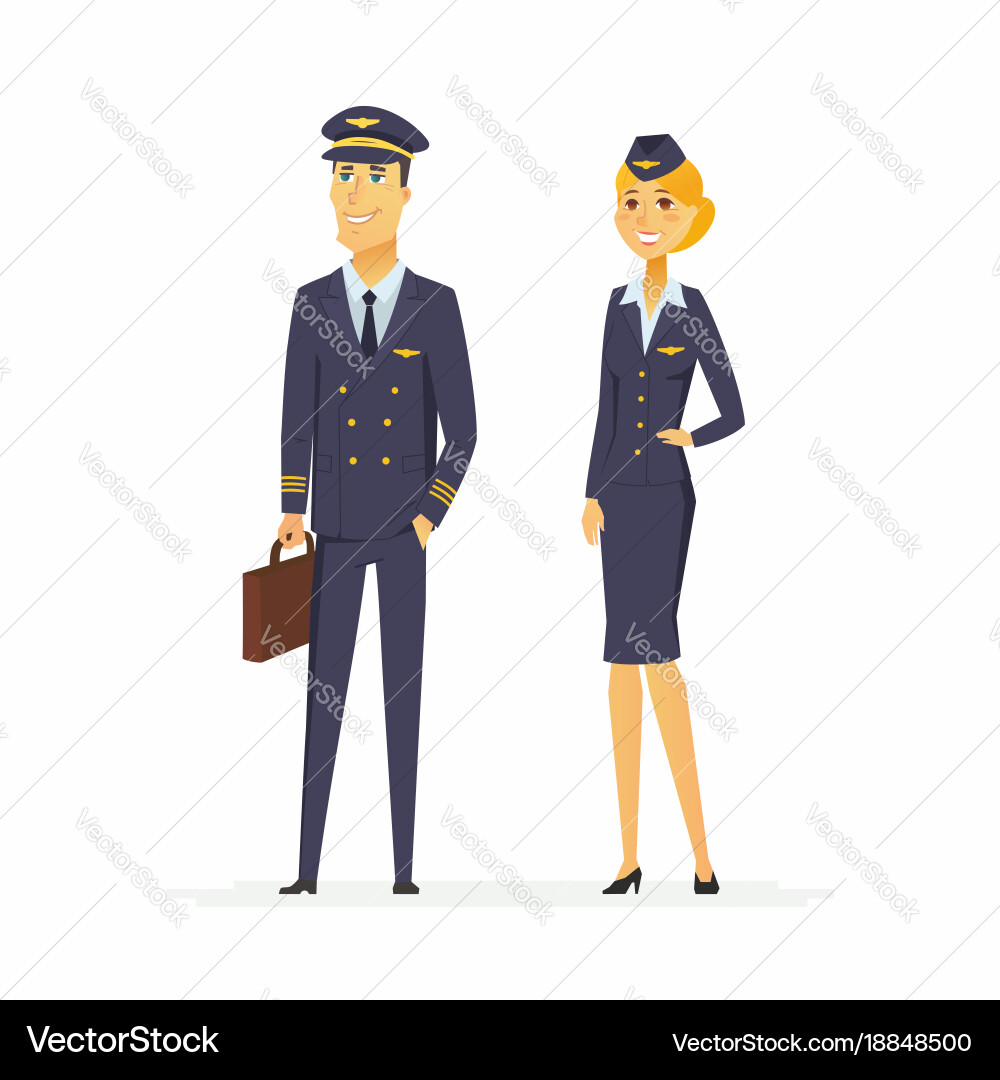 Pilot and flight attendant - cartoon people Vector Image