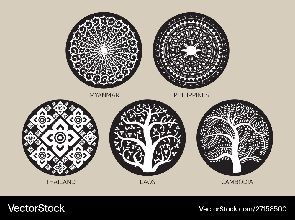 Southeast asia decoration background set Vector Image