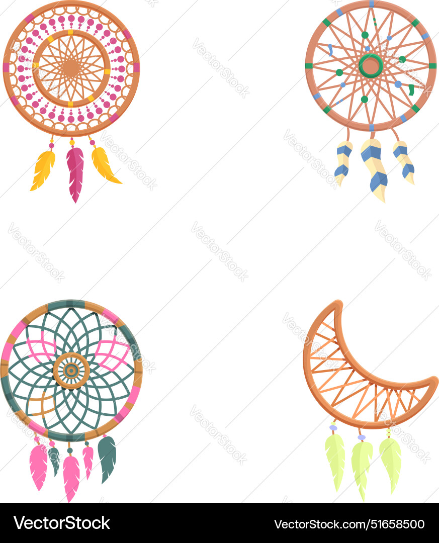 Tribal dreamcatcher icons set cartoon Royalty Free Vector