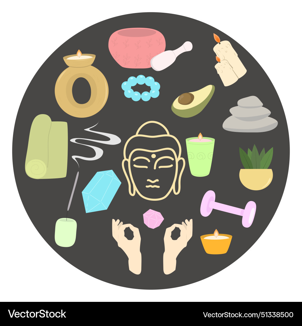 Yoga items set flat elements Royalty Free Vector Image
