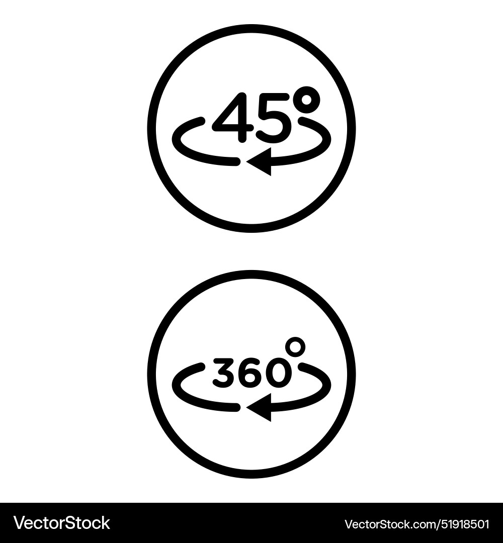 Angle 45 to 360 degrees icons outline set Vector Image