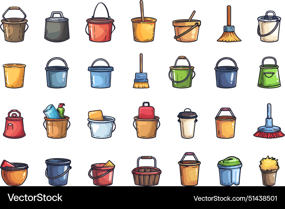 Cartoon tools and buckets for wet cleaning simple Vector Image